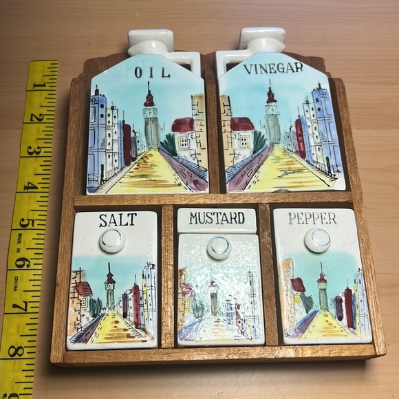 Vintage | Kitchen | Vintage Japan Ceramic Condiments Jar Set Wooden ...